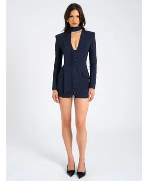 MISS CIRCLE NEW YORK Tahlia Pinstripe Blazer Dress With Scarf