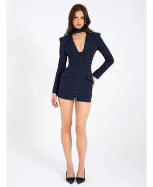 MISS CIRCLE NEW YORK Tahlia Pinstripe Blazer Dress With Scarf