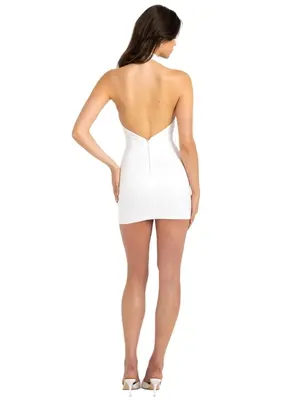 MISS CIRCLE NEW YORK Halter Neck Crystal And Faux Pearl Mini Dress