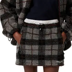 Miu Miu Checked Teddy Miniskirt - Gray/black