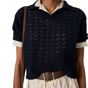 Miu Miu Lace-effect Cashmere Polo Shirt - Navy