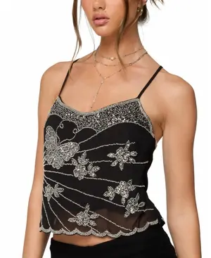 EDIKTED Sequin Chiffon Tank Top