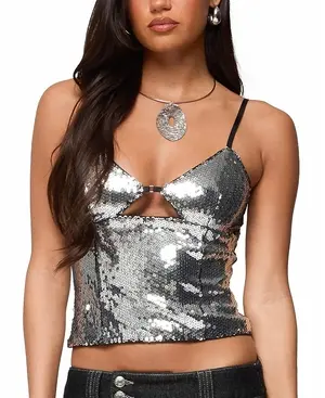 EDIKTED Rokko Cut Out Sequin Top