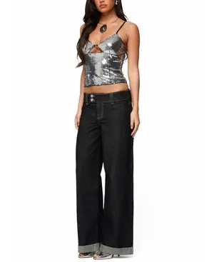 EDIKTED Rokko Cut Out Sequin Top