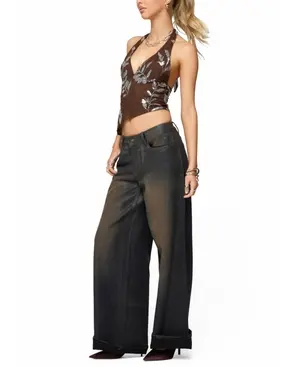 EDIKTED Sequin Asymmetric Mesh Halter Top