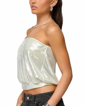 EDIKTED Leira Strapless Sparkly Top - Gold