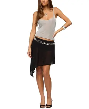 EDIKTED Meena Shiny Knit Tank Top - Silver