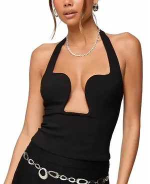 EDIKTED Abstract Cutout Halter Top - Black
