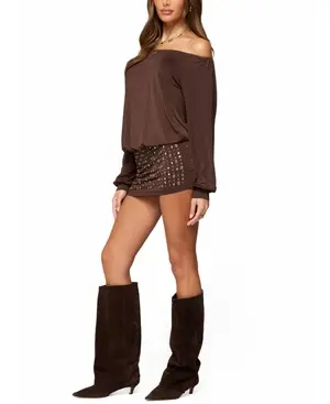 EDIKTED Studded Off Shoulder Backless Romper