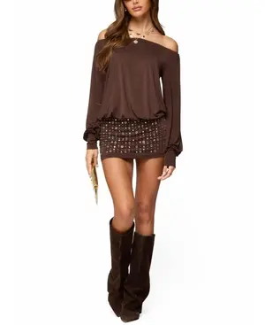 EDIKTED Studded Off Shoulder Backless Romper
