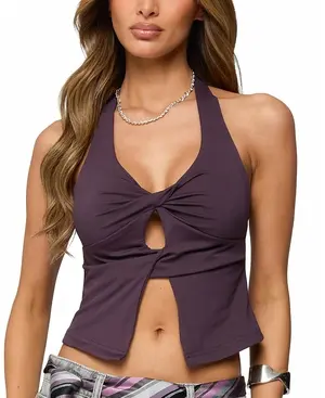 EDIKTED Twisted Split Front Halter Top