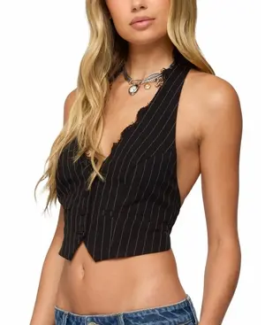 EDIKTED Devon Lacey Pinstripe Halter Top
