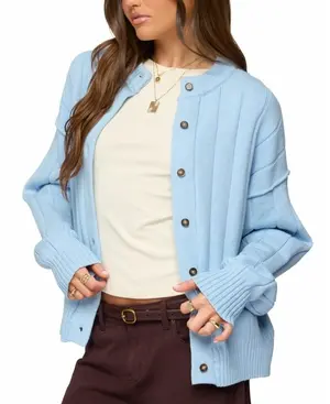 EDIKTED Joanie Wide Ribbed Knit Cardigan