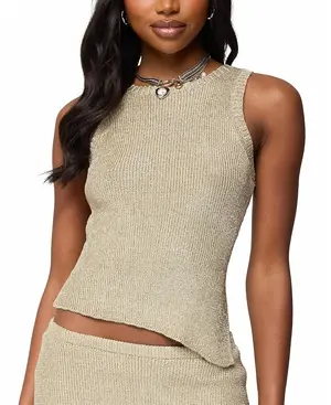 EDIKTED Asymmetric Metallic Knit Top - Gold