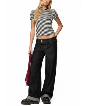 EDIKTED Cuffed Low Rise Straight Leg Jeans - Black-washed