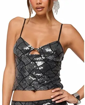EDIKTED Stajie Diamond Sequin Cut Out Top