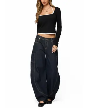 EDIKTED Contrast Layered Square Neck Top