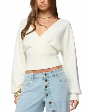 Women's White V Neck Sweaters