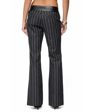 EDIKTED Pinstripe Low Rise Flared Jeans