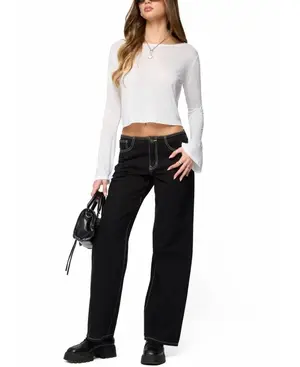 EDIKTED Catalena Long Sleeve Sheer Top