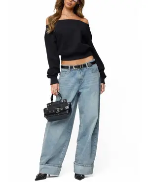 EDIKTED Off Shoulder Sweatshirt - Black