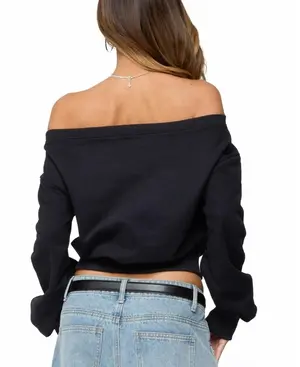 EDIKTED Off Shoulder Sweatshirt - Black