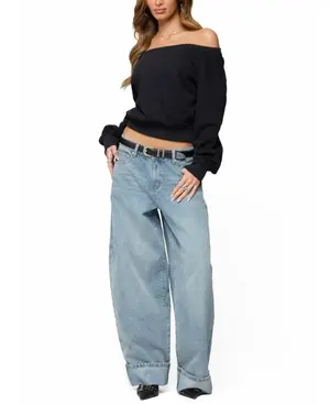 EDIKTED Off Shoulder Sweatshirt - Black