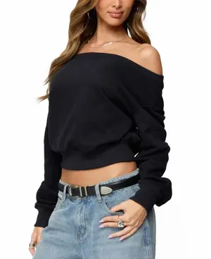 EDIKTED Off Shoulder Sweatshirt - Black
