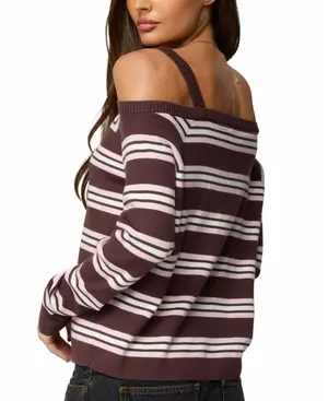 EDIKTED Shyla Off Shoulder Striped Knit Top