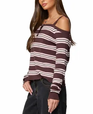 EDIKTED Shyla Off Shoulder Striped Knit Top
