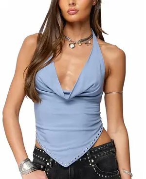 EDIKTED Zenya Backless Cowl Neck Halter Top