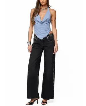 EDIKTED Zenya Backless Cowl Neck Halter Top