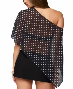 EDIKTED Sheer Chiffon Asymmetric Polka Dot Poncho