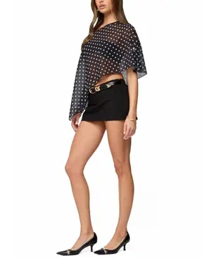 EDIKTED Sheer Chiffon Asymmetric Polka Dot Poncho