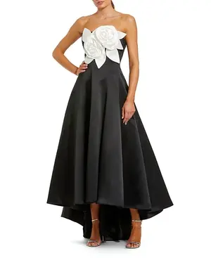 Mac Duggal Strapless Satin High-low Gown - Black Ivory