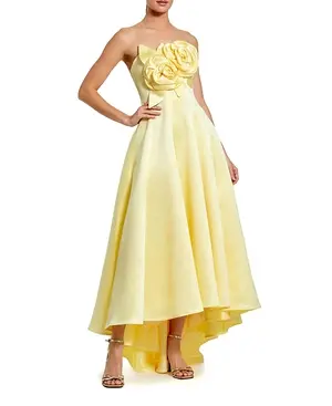 Mac Duggal Strapless Satin High-low Gown - Buttercup