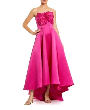Mac Duggal Strapless Satin High-low Gown - Hot Pink