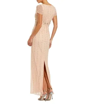 Mac Duggal Beaded Blouson Gown - Rose