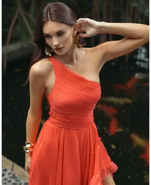 Mac Duggal One Shoulder Asymmetrical Ruffle Gown