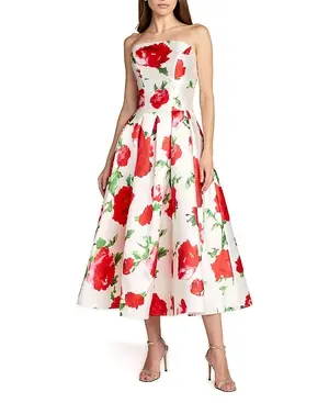 Mac Duggal Strapless A-line Midi Dress - Rose Multi
