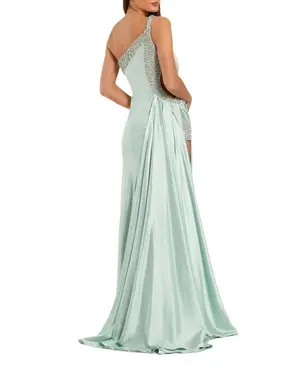 Mac Duggal One Shoulder Embellished Slit Gown