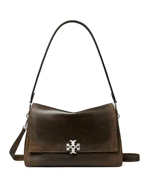 Tory Burch Kira Suede Shoulder Bag - Dark Roast Distressed Leather
