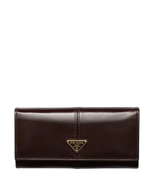 Prada Large Leather Wallet - Brown