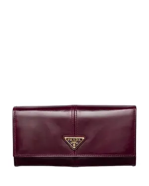 Prada Large Leather Wallet - Burgundy