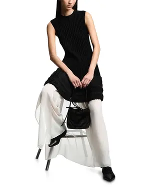 Emporio Armani Ribbed Ruffled Hem Dress - Solid Black