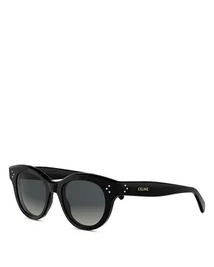 Celine Triomphe Round Frame Sunglasses, 51mm - Shiny Black/smoke Lens