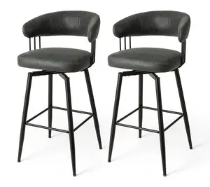 GLITZHOME S/2 Modern Slate Black Leatherette Sw Ivel Bar Stool - One-color