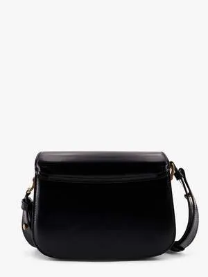 Ami Leather Shoulder Bag With Metal Logo On The Front - Black