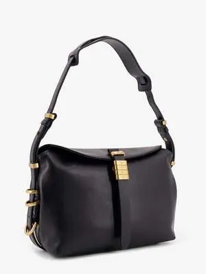 Pinko Leather Shoulder Bag With Metal Logo - Black