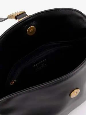 Pinko Leather Shoulder Bag With Metal Logo - Black
